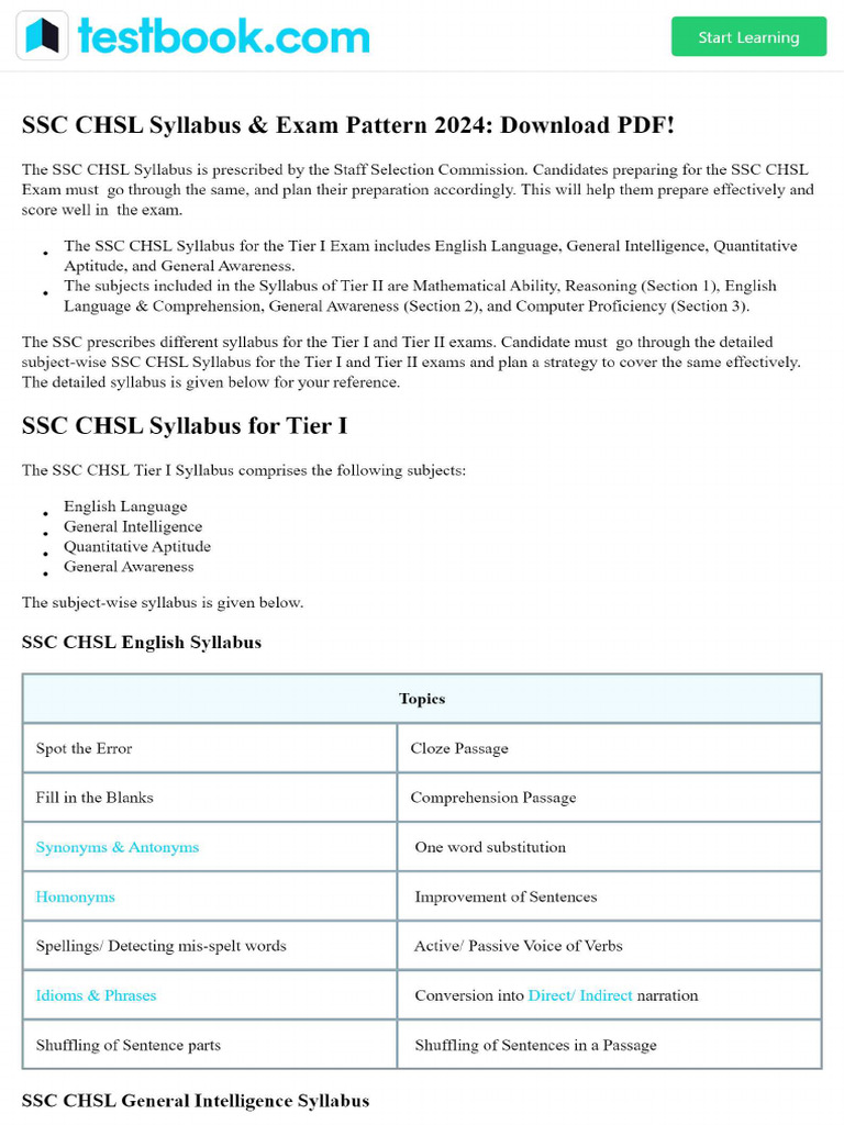 SSC CHSL Syllabus & Exam Pattern 2024 - Download PDF! | PDF