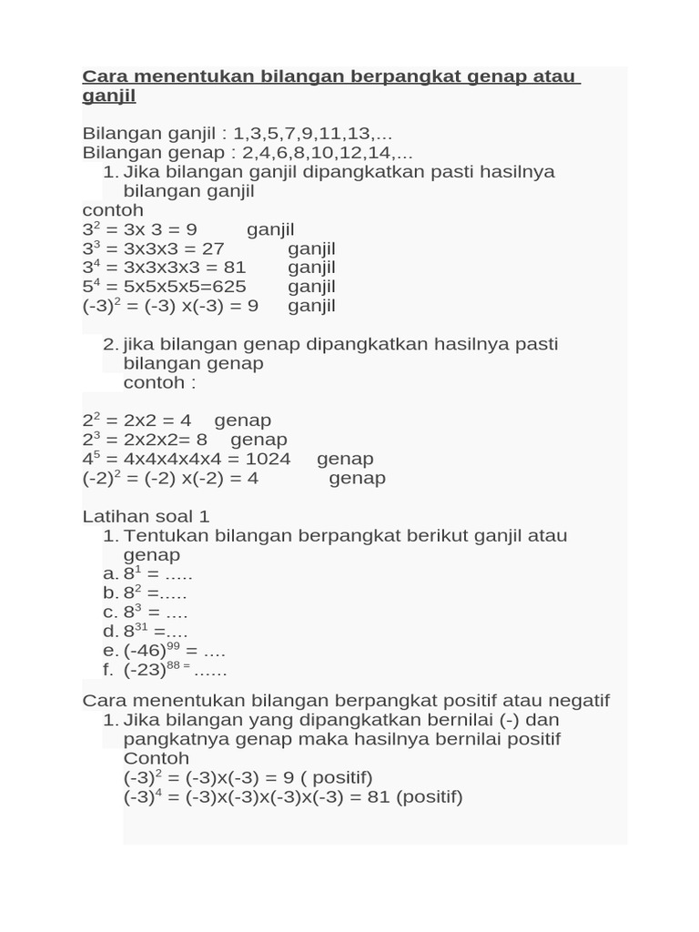 Cara Menentukan Bilangan Berpangkat Genap Atau Ganjil | PDF