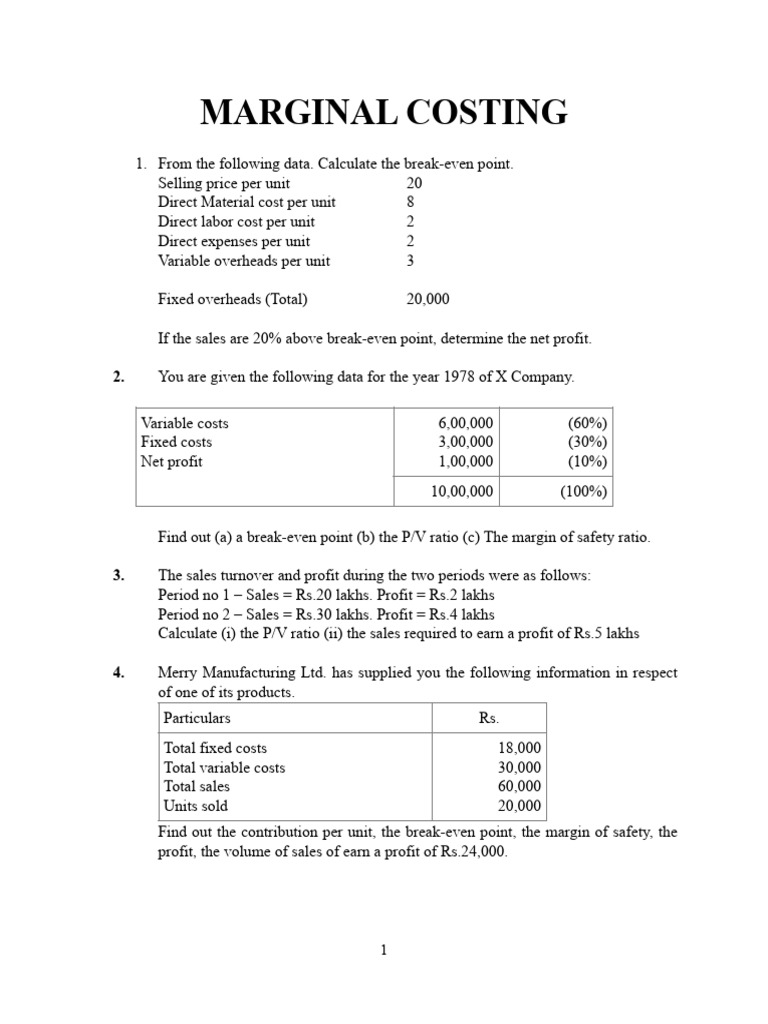 Marginal Costing Questions | PDF