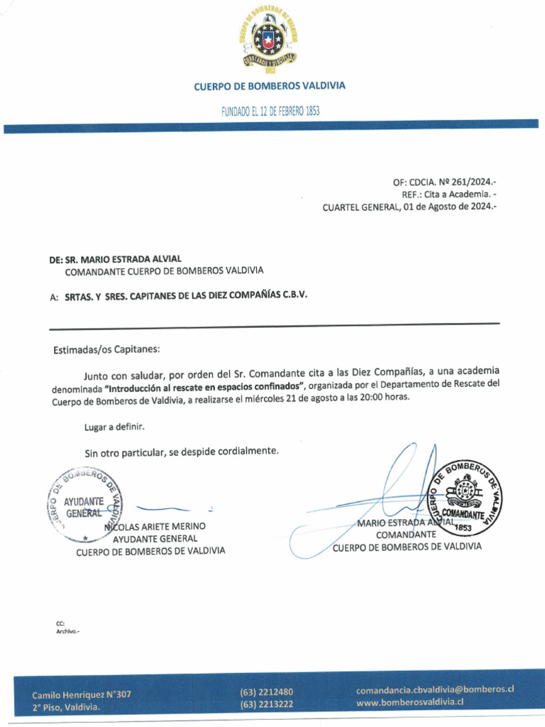 Oficio #261 - Cita A Academia A Las Diez Compañías | PDF