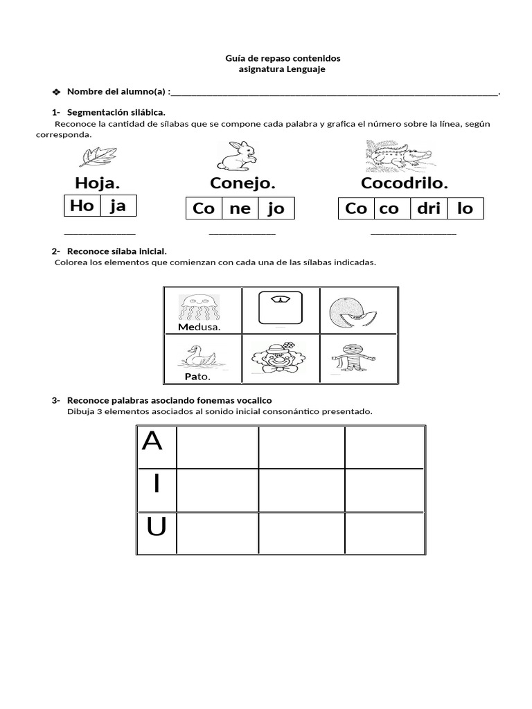 Guia Repaso Lenguaje Kinder | PDF