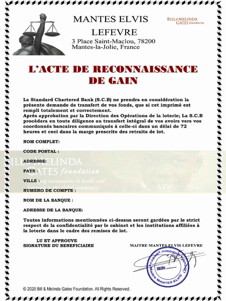 Acte de Reconnaissance de Gain | PDF