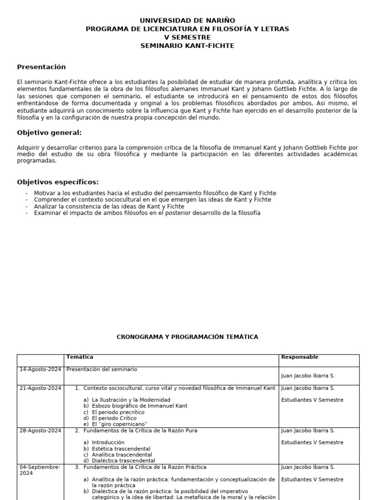 Programa Kant y Fichte | PDF