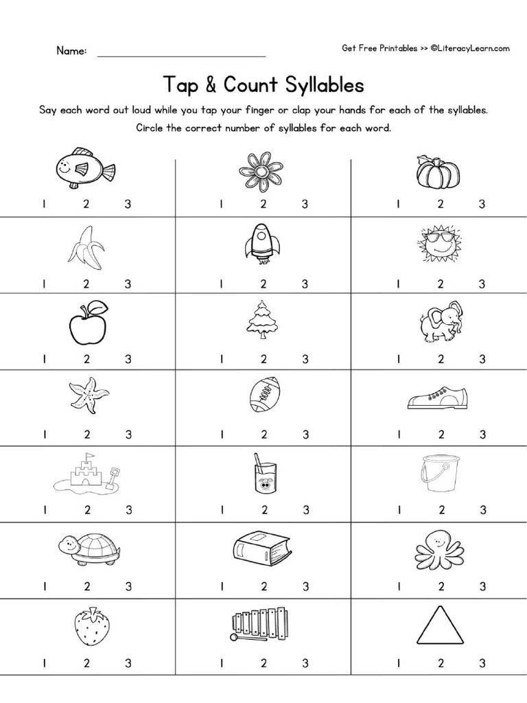 Tap and Count Syllables Worksheet LiteracyLearn | PDF
