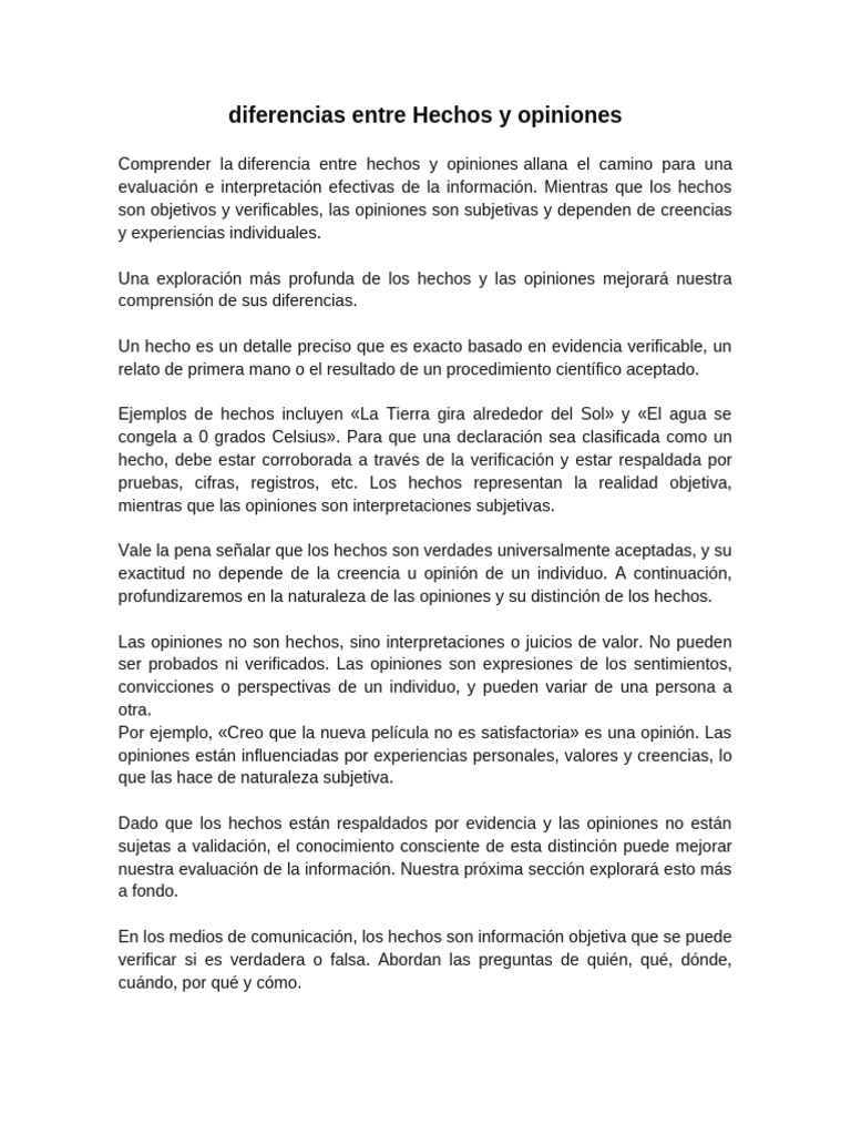 Diferencias Entre Hechos y Opiniones | PDF | Evidencia | Crecimiento ...