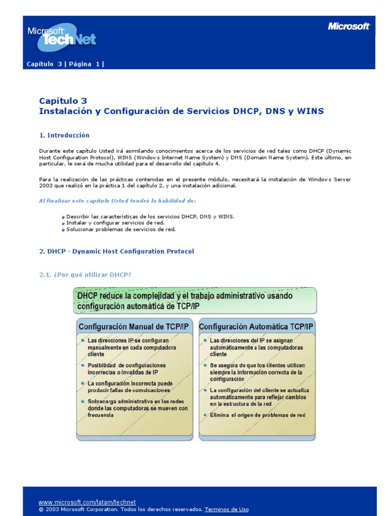 Instalación y Configuración de Servicios DHCP, DNS y WINS | PDF | sistema de nombres de dominio ...