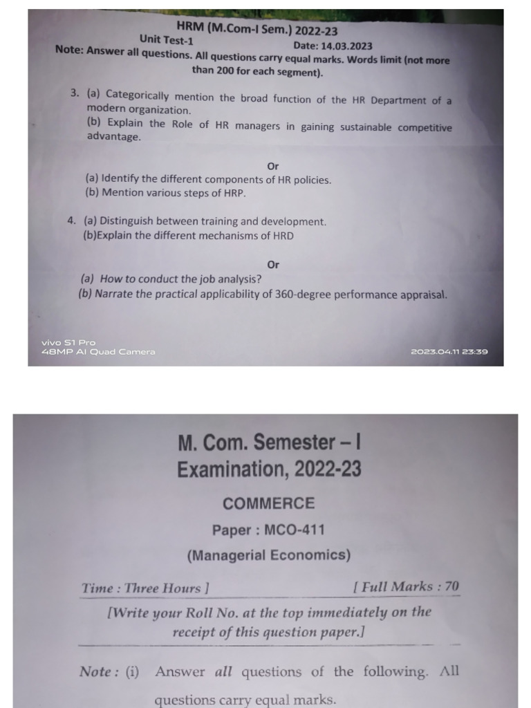 PYQ Sem-I 2022-23 (All Subjects) | PDF