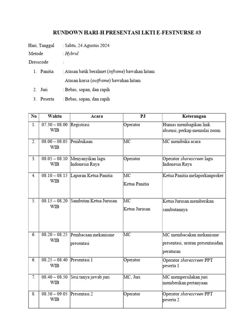 Rundown Presentasi E-FEST | PDF