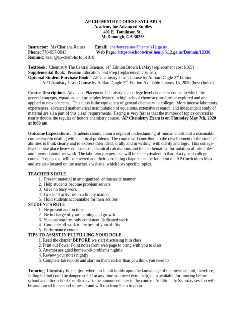 AP Chemistry Syllabus | PDF