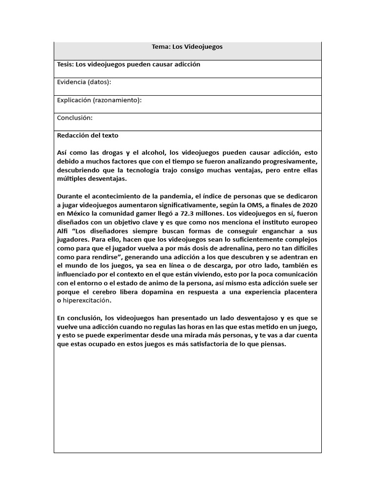 Ejerccio de Redacción. Argumento Razonado - LUZ BRIYITH SAENZ ARIAS | PDF