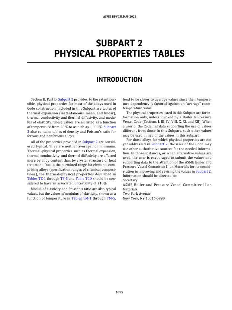 Thermal Expansion Pages From ASME BPVC 2021 Section II Part D Metric | PDF