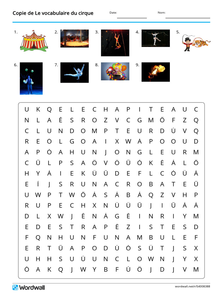 Copie de Le Vocabulaire Du Cirque Mots Mêlés | PDF