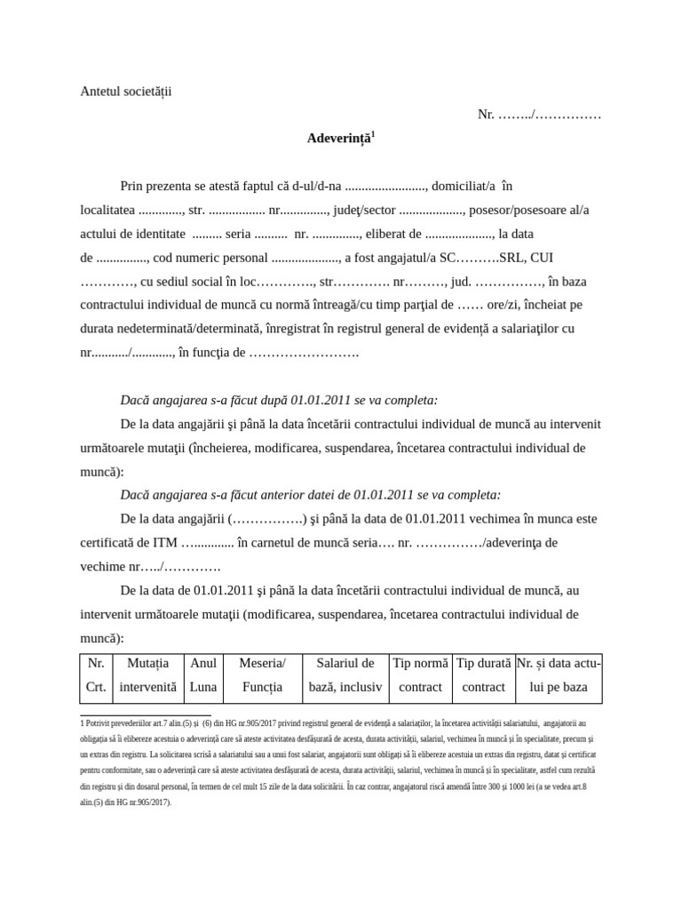 Adeverinta Vechime | PDF