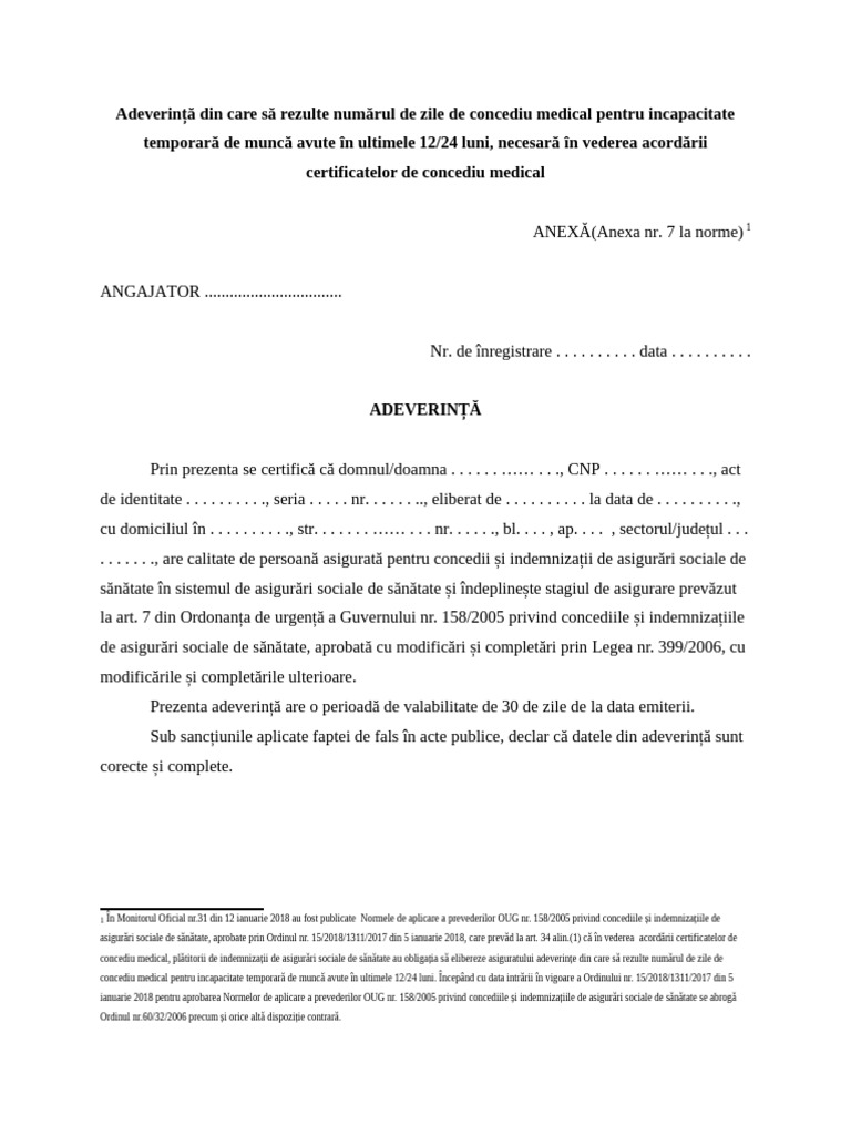 Adeverință Din Care Să Rezulte Numărul de Zile de Concediu Medical ...