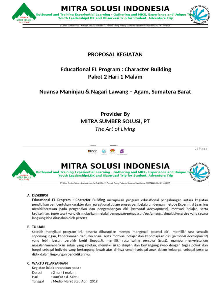 Educational EL Program, Character Building by Mitra Solusi | PDF