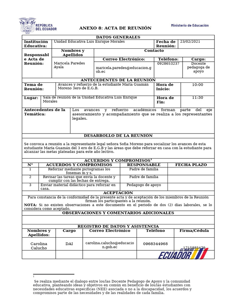 Anexo 8 Acta de Reunión | PDF
