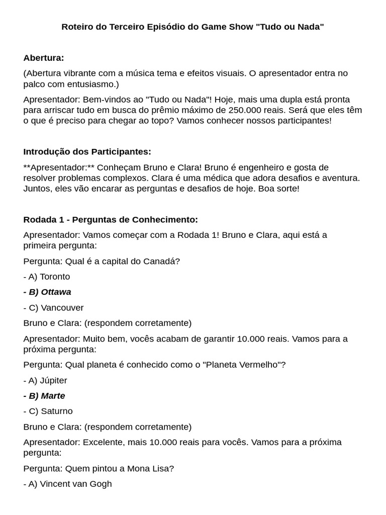 Roteiro Game Show | PDF