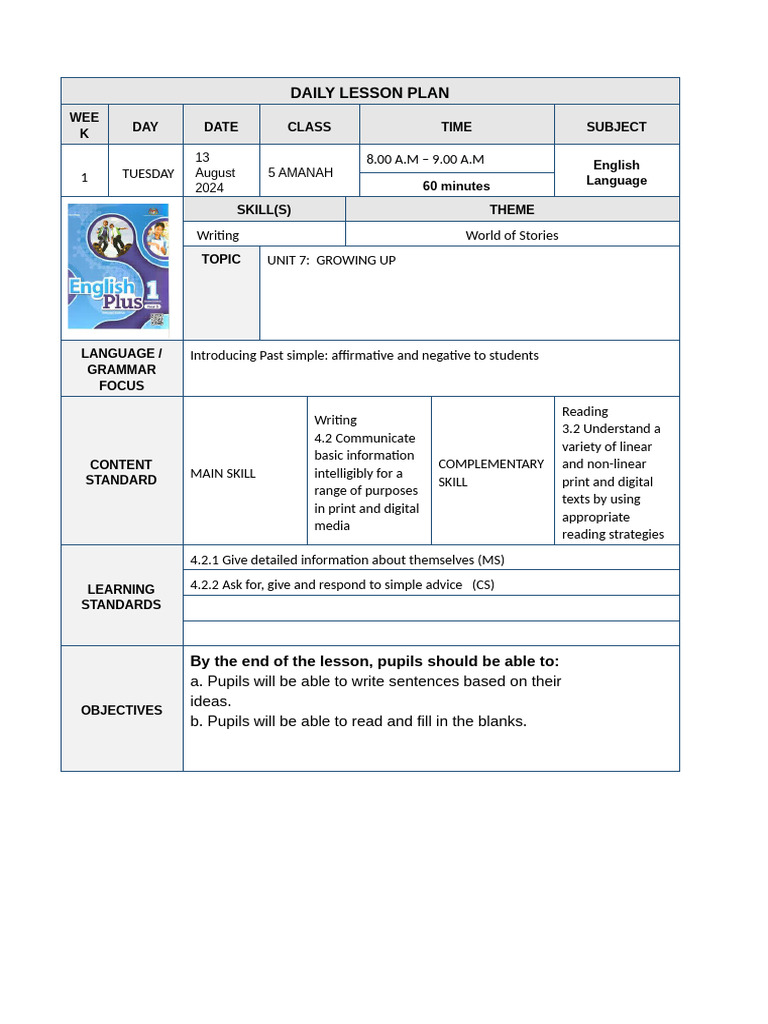 YEAR - 5 - LESSON - PLAN Raziq | PDF