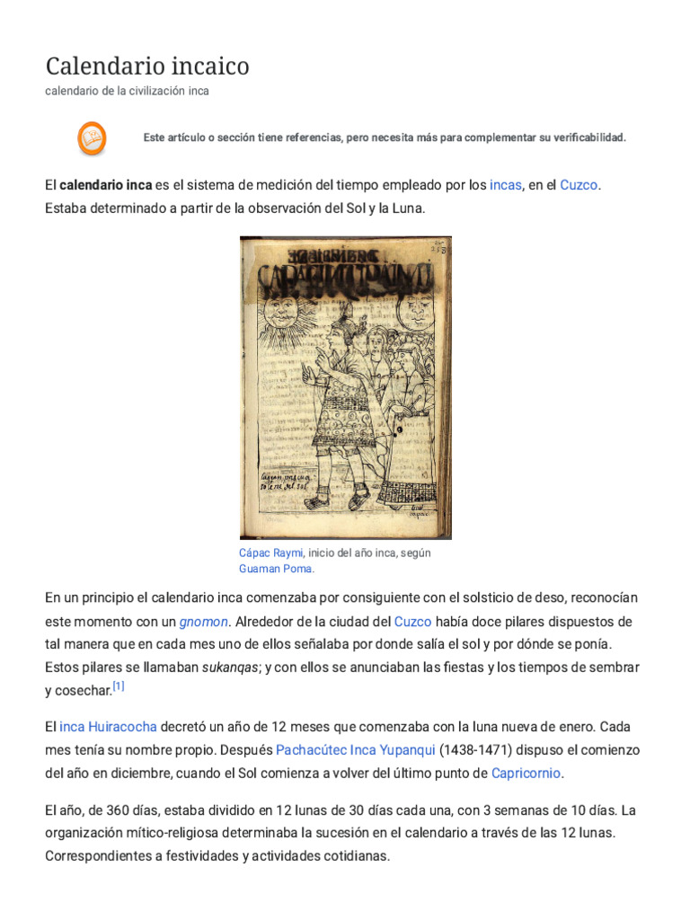 Calendario Incaico - Wikipedia, La Enciclopedia Libre | PDF | Imperio ...