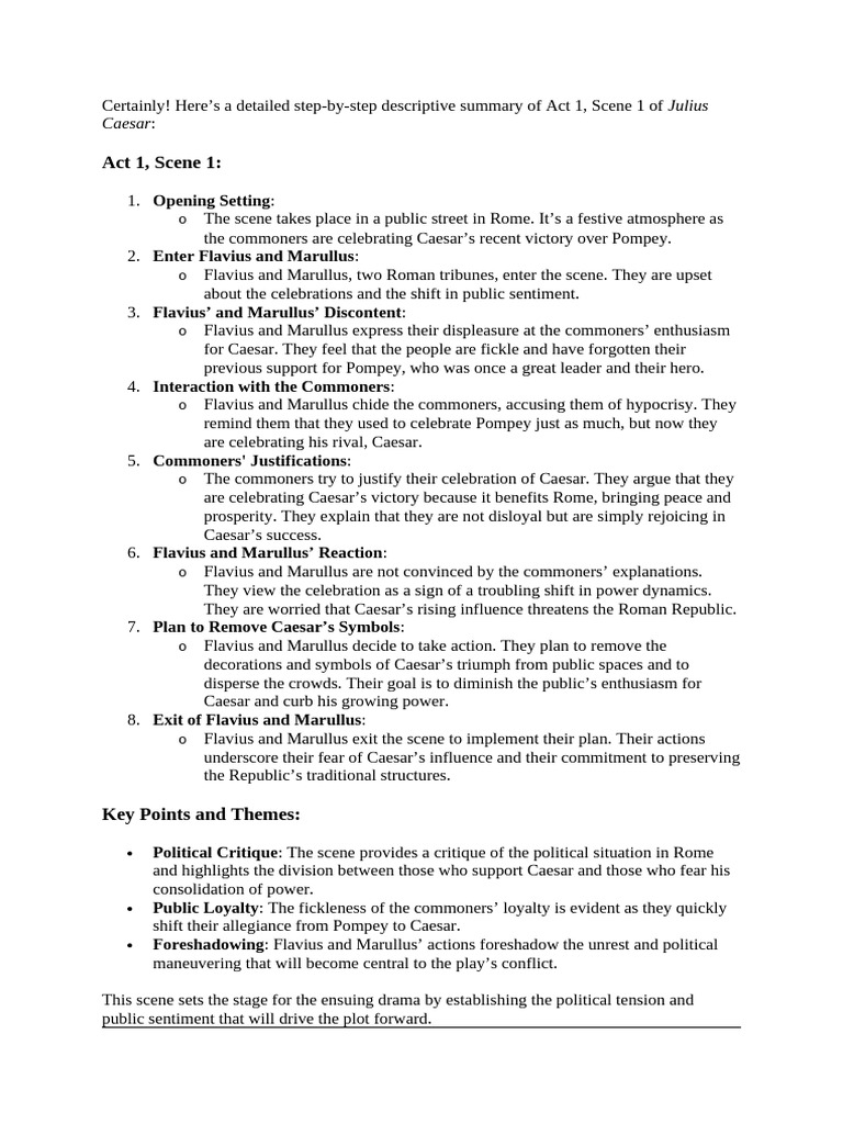 Julius Caesar Act 1 Scene 1 Step by Step Descriptive Summary | PDF