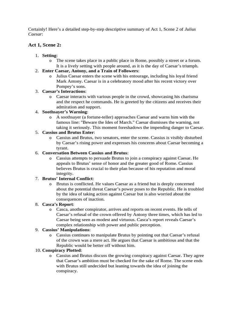 Julius Caesar Act 1 Scene 2 Step by Step Descriptive Summary | PDF
