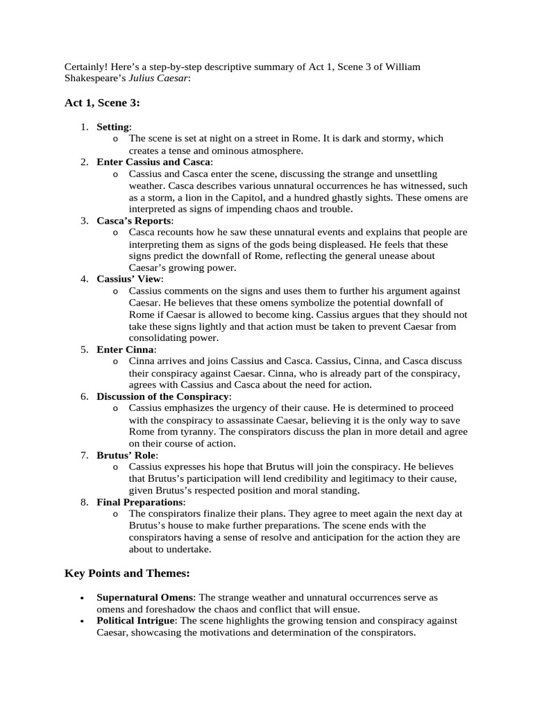 Julius Caesar Act 1 Scene 3 Step by Step Descriptive Summary | PDF