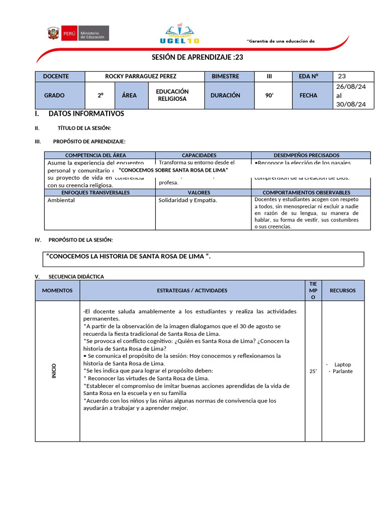 Sesion - de - Aprendizaje - Secundaria 2° 23 | PDF Sesion - de - Aprendizaje - Secundaria 2° 23 | PDF