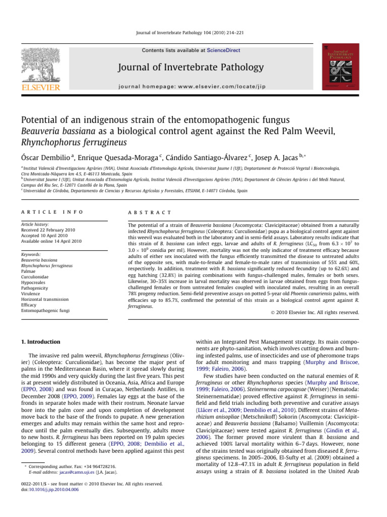 Journal of Invertebrate Pathology: Óscar Dembilio, Enrique Quesada ...