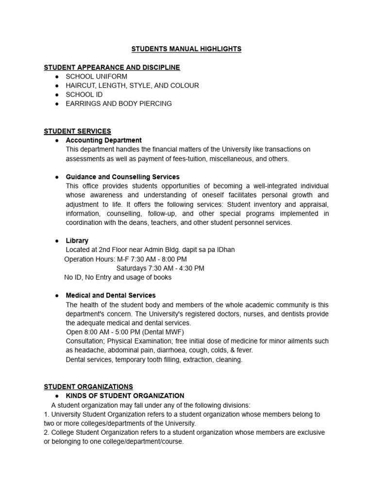 Students Manual Highlights | PDF