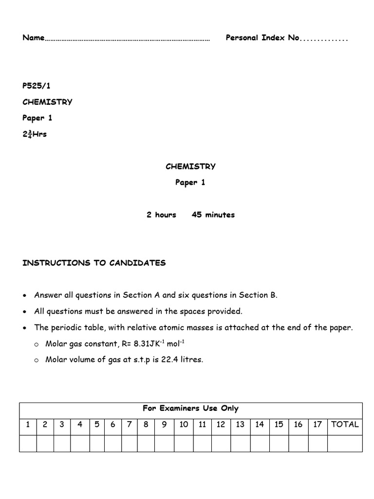 S6 Chemistry 1 (2019) (Resource Teacher Set) 1 Revision Past Papers | PDF