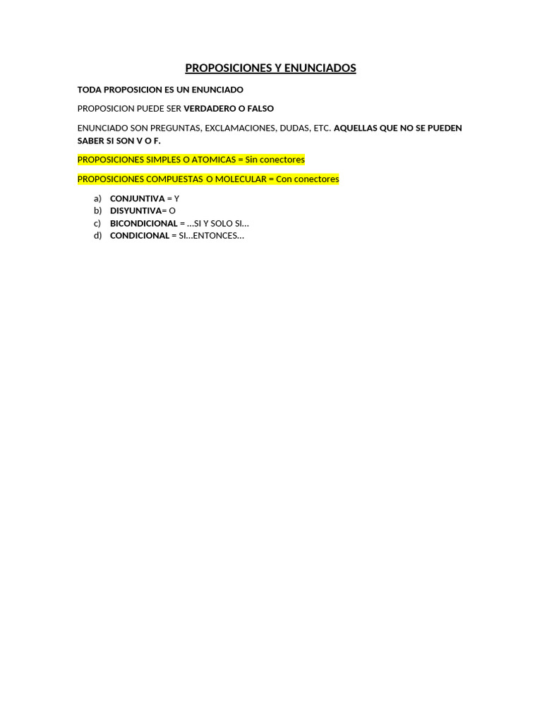 Proposiciones y Enunciados Resumen | PDF