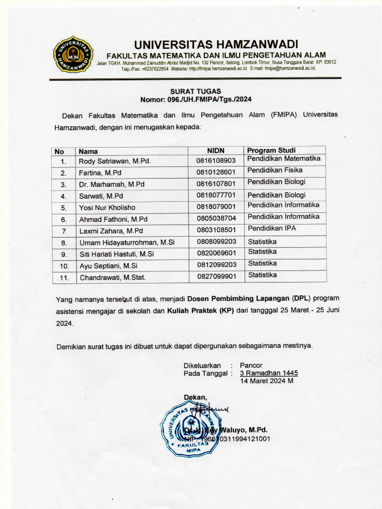 Surat Tugas DPL AM & KP 2024 | PDF