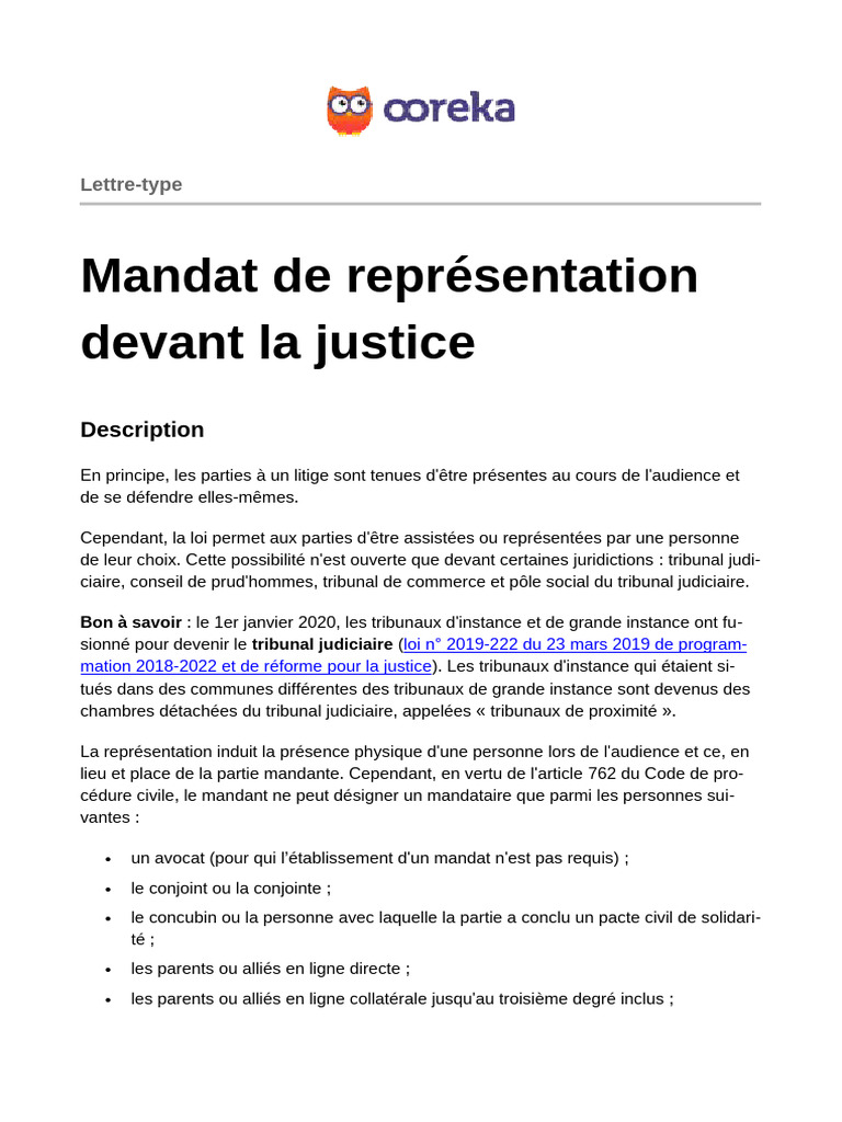 Ooreka Mandat Representation Justice | PDF