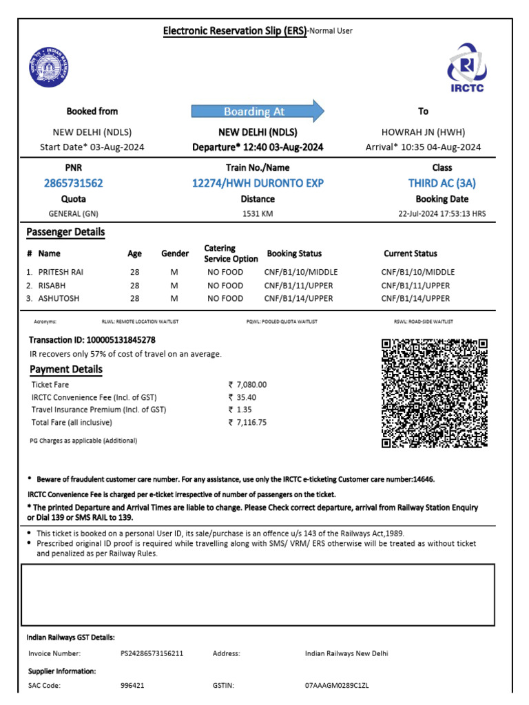 12274/Hwh Duronto Exp Third Ac (3A) | PDF