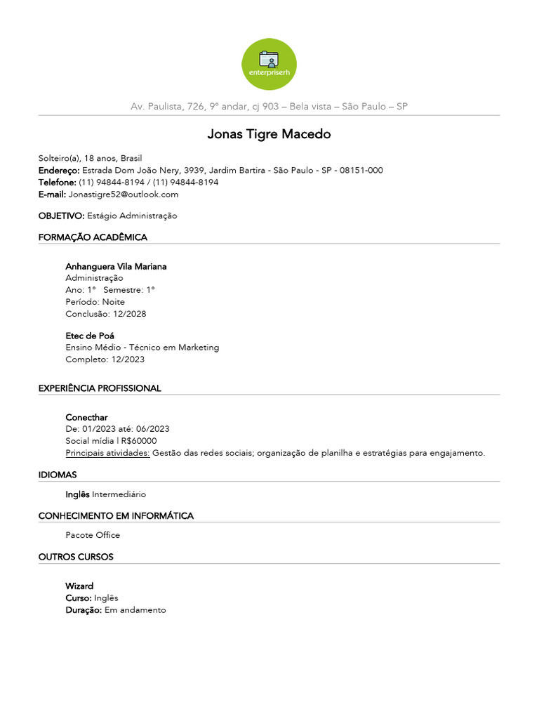 Jonas Tigre Macedo - Curriculo | PDF