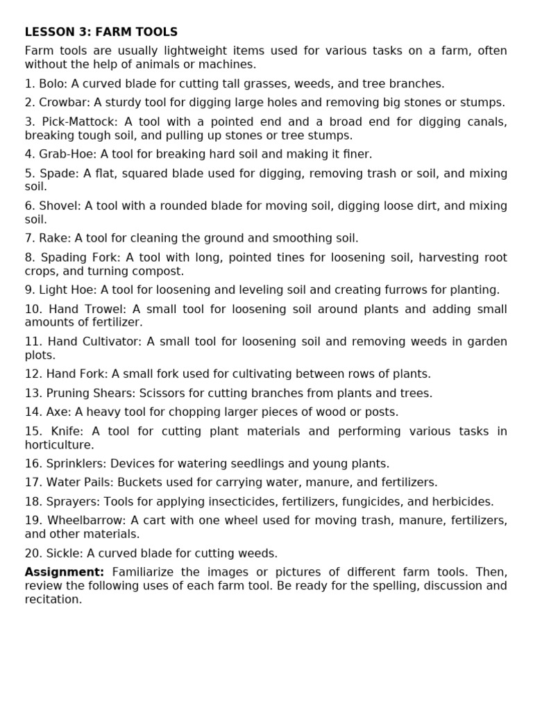 Lesson 3 - Farm Tools | PDF | Home & Garden