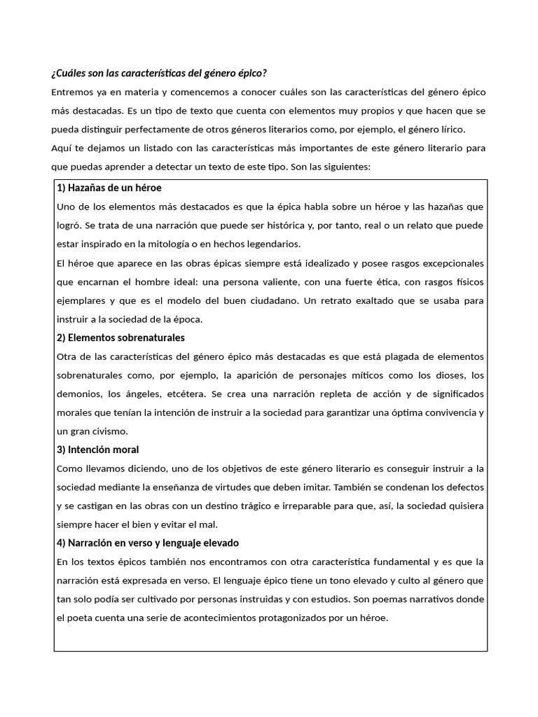 La Épica Medieval. Características | PDF | Poesía épica | Ficción general