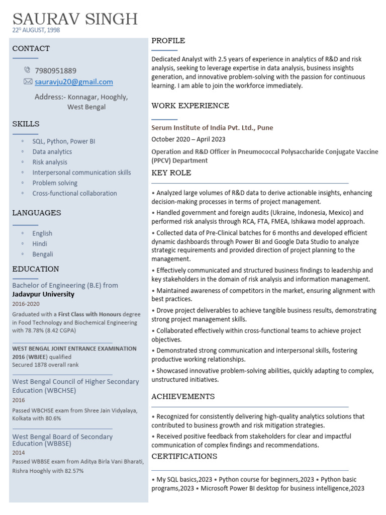 Saurav Resume DA 24 | PDF
