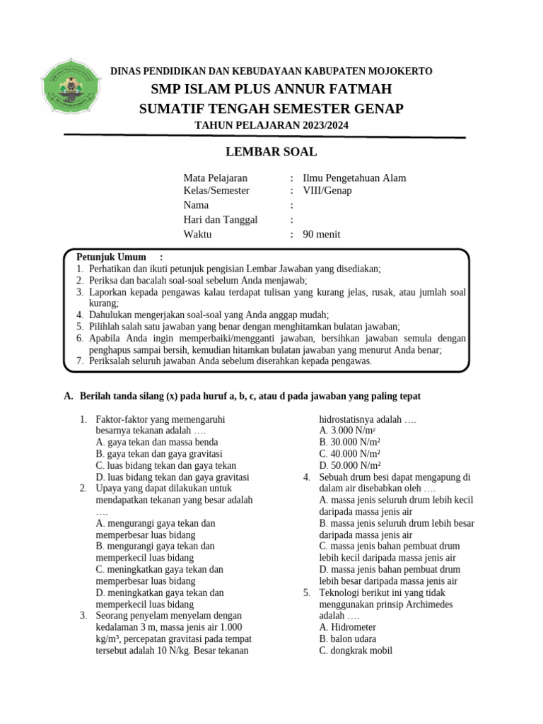 SOAL PTS 2 IPA KELAS VIII Fix | PDF