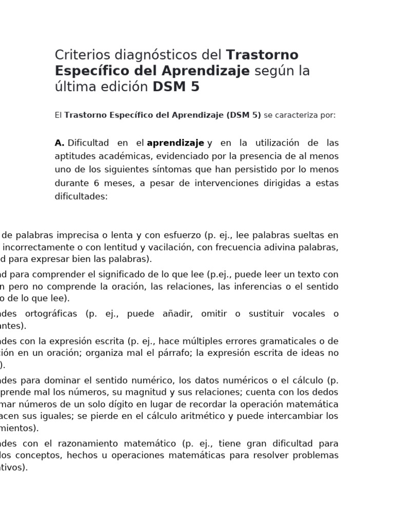 Criterios Diagnósticos Del Aprendizaje | PDF