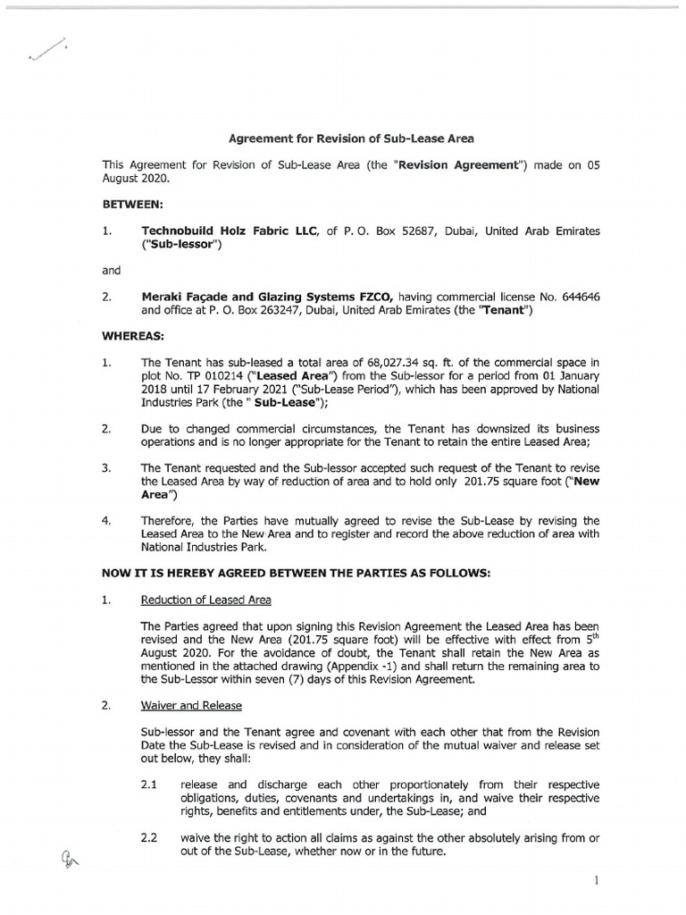 Agreement For Rivision of Lease Area | PDF