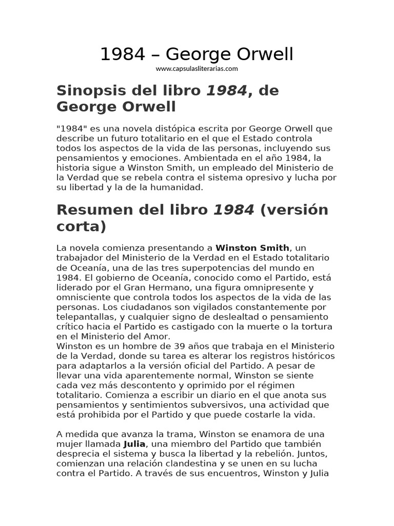 Resumen de 1984 - George Orwell | PDF