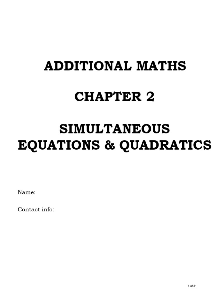 CHP 2 Simul Eq. Quadratics | PDF