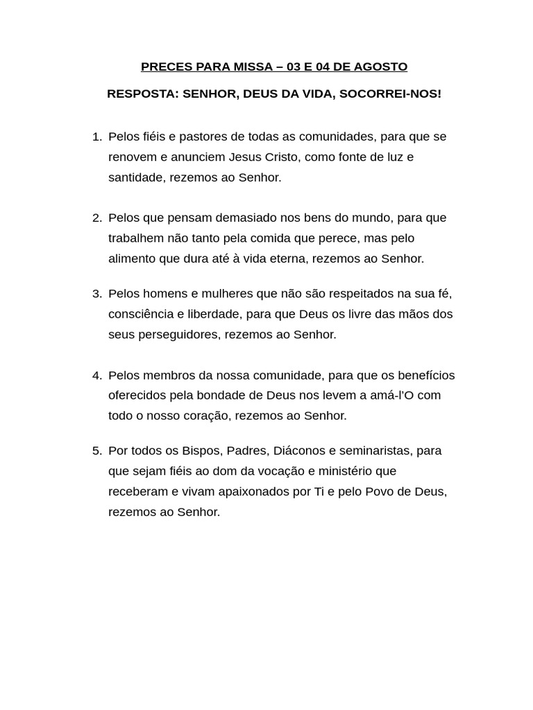 Preces para Missa | PDF