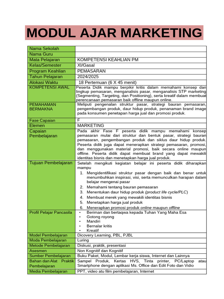 Modul Fase F Elemen 2-Marketing Tkl11 | PDF
