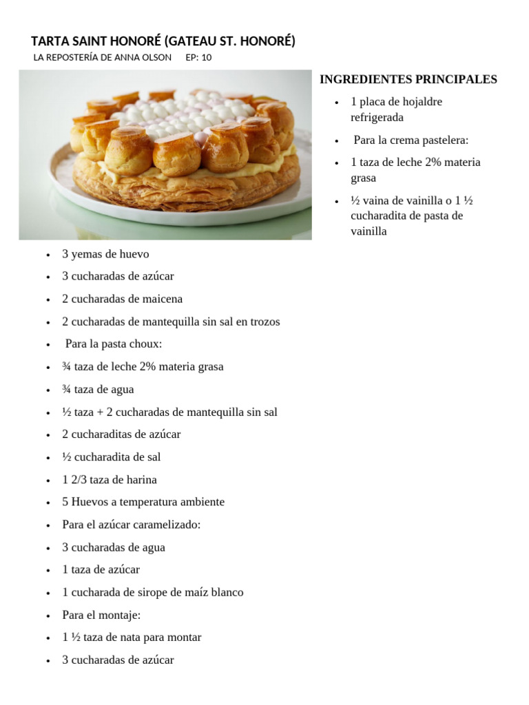 Tarta Saint Honoré (Gateau St. Honoré) | PDF | Desserts | Bakers' Confectionery