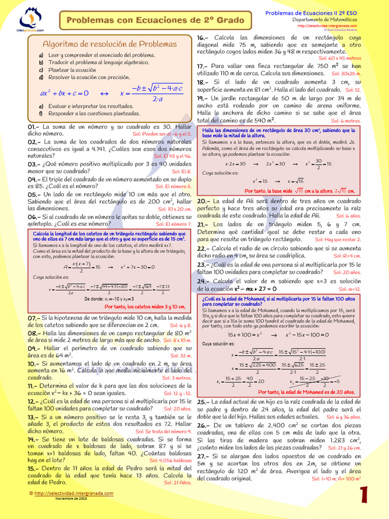 Problemas de Ecuaciones de 2do Grado | PDF