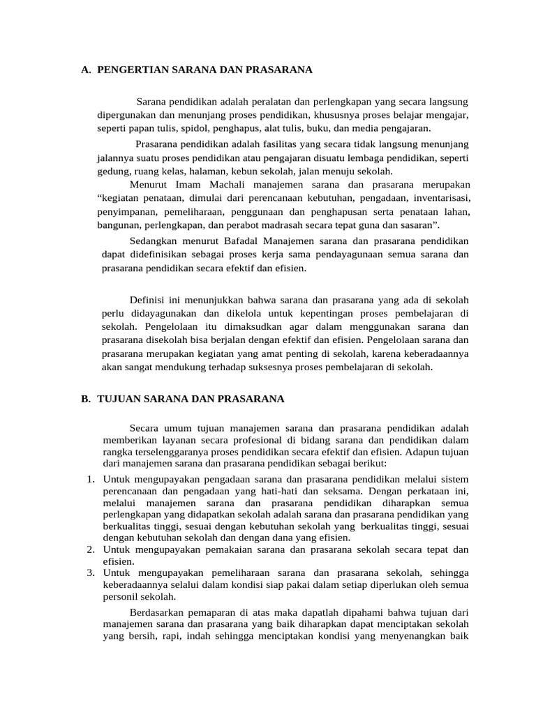 Pengertian Sarana Dan Prasarana | PDF