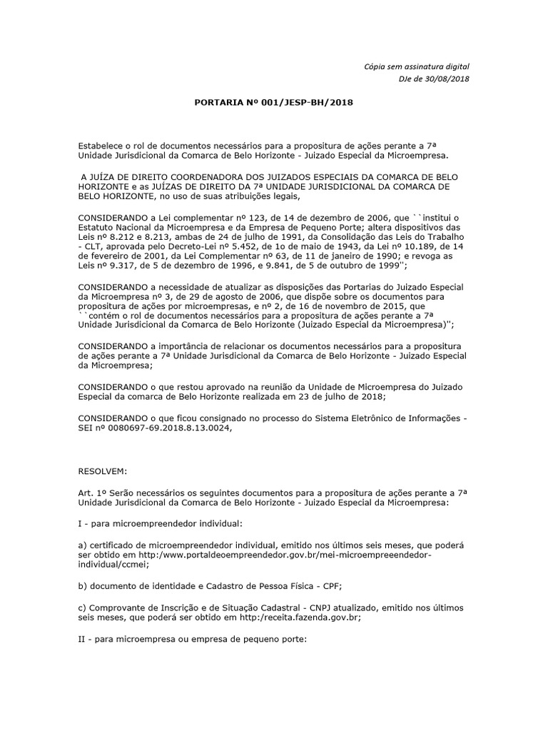 Portaria 01-Jesp-2018 - Dje 30-08-2018 | PDF