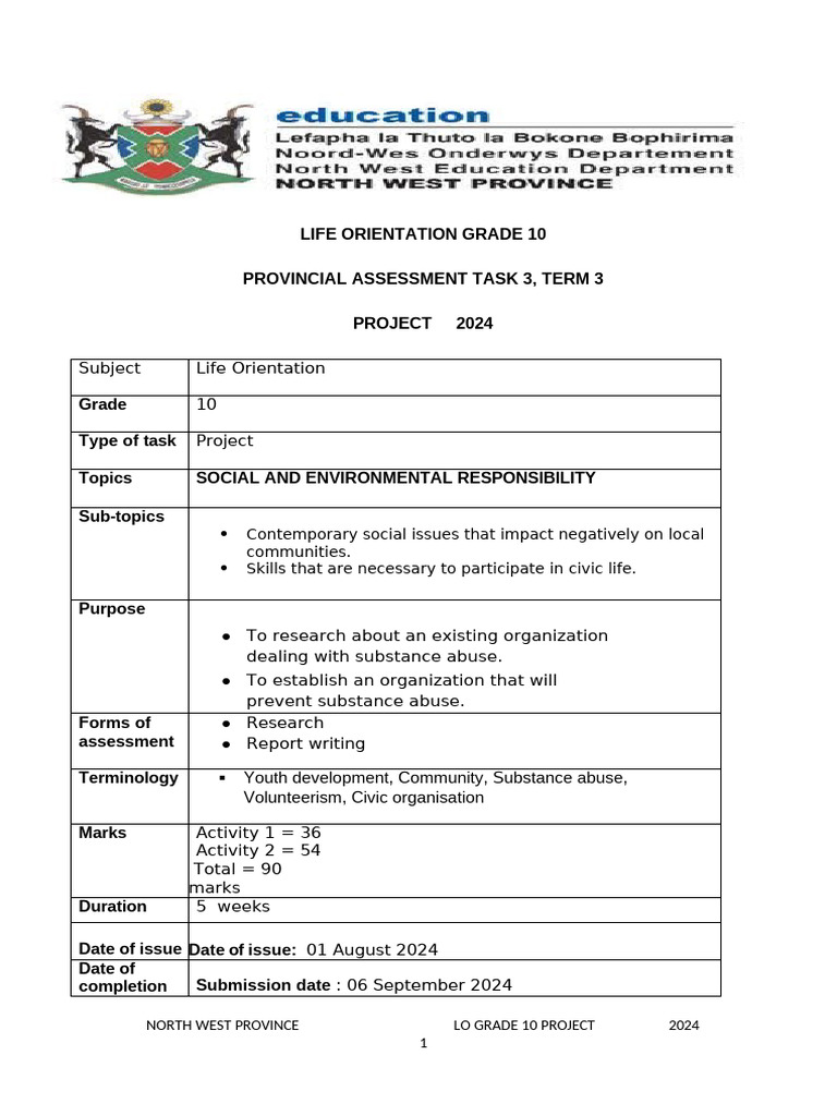 Term 3 Grade 10 Project 2024 | PDF | Learning | Social Science